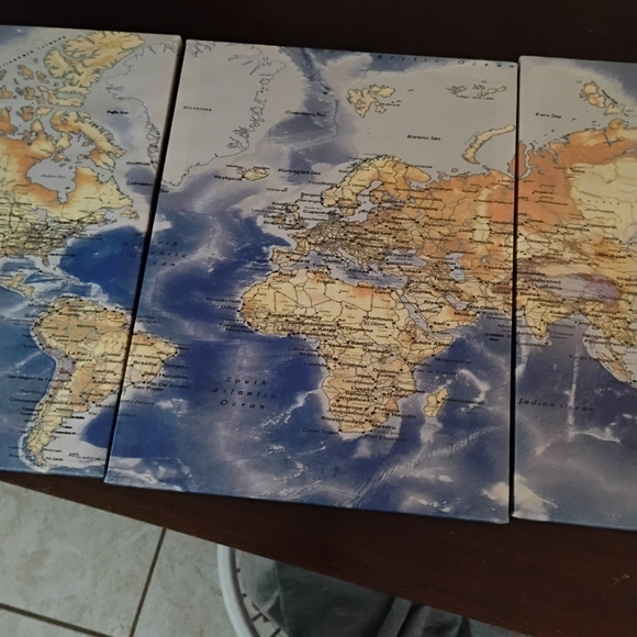 Wall Decor | World Map Canvas Triptych | Poshmark